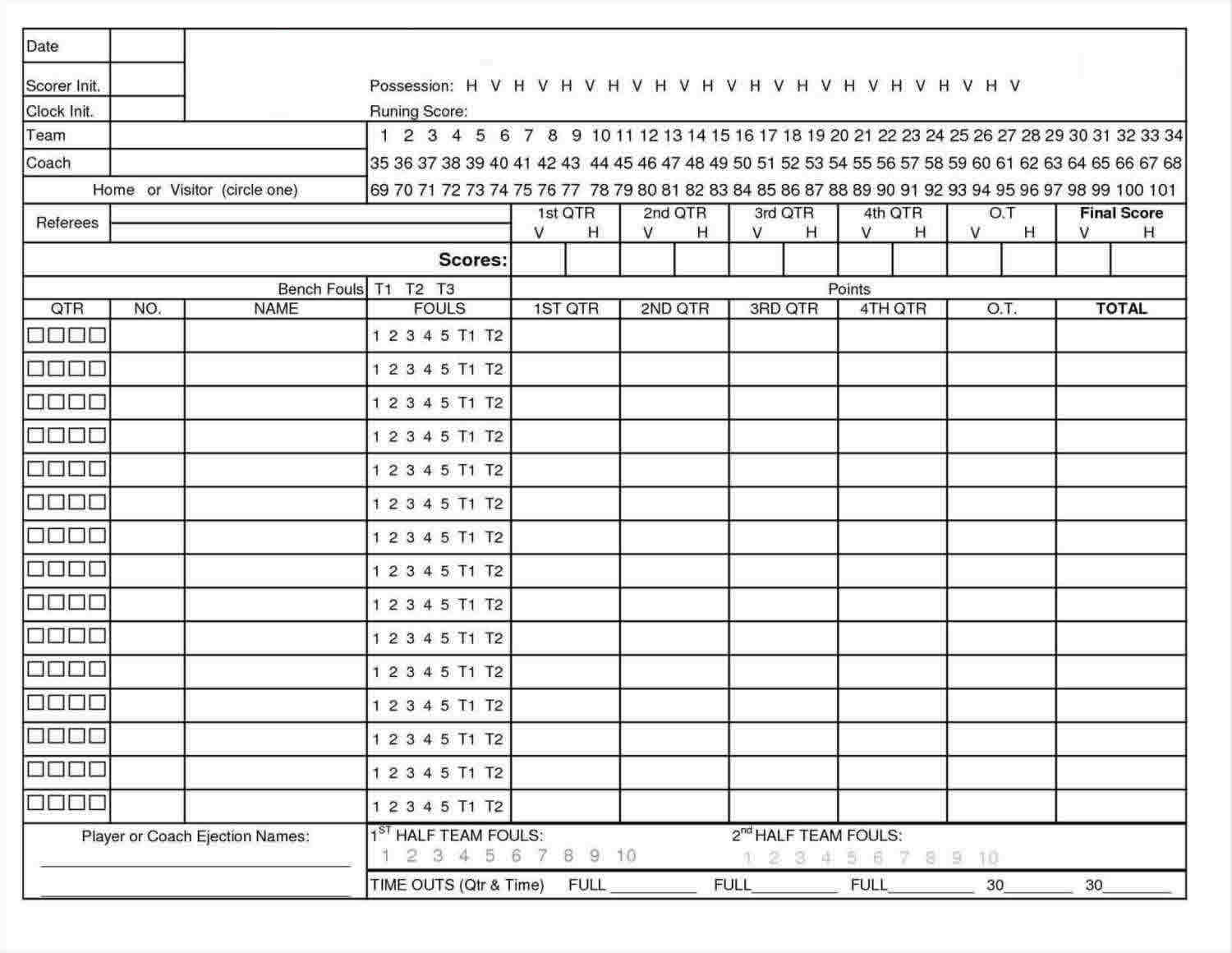 Basketball Stat Sheet 2019